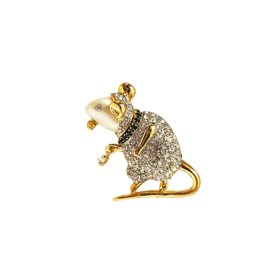 Gold with Crystal Emerald Pearl Mouse Pin – Kenneth Jay Lane